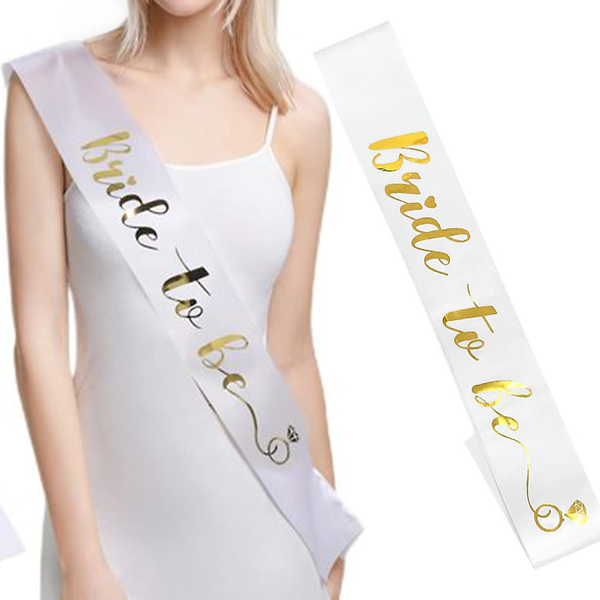 BLUPLE Bride to Be Sash 1pc Bachelorette Party Sash Bridal Shower Hen Party Supplies Decorations Party Wedding Favors Accessories (Gold/White)