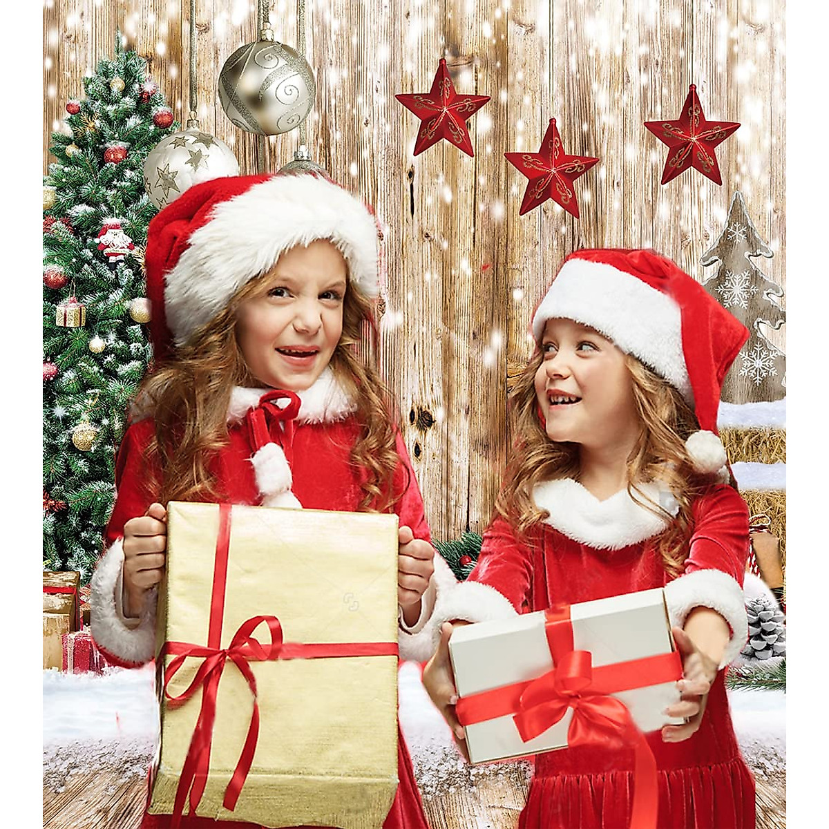 CYLYH 5x7FT Rustic Wood Snow Backdrop for Christmas Party & Family Gathering