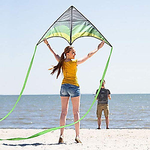 Mint's Colorful Life Delta Kite for Kids & Adults, Extremely Easy to Fly Kites with 2 Ribbons and 300ft String, Best for Beginner