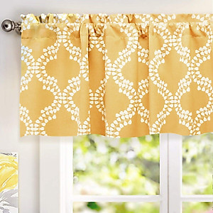 DriftAway Julianna Valance Geometric Leaf Pattern Thermal Blackout Window Curtain Valance Rod Pocket 52 Inch by 18 Inch Plus 2 Inch Header Golden Yellow