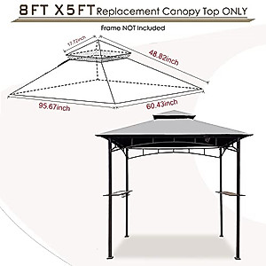 Grill Gazebo Replacement Canopy Roof – Hugline 5x8 Outdoor Grill Shelter Canopy Top Double Tiered BBQ Tent Cover Fit for Model L-GG001PST-F (Gray)