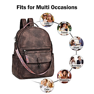 FADEON Leather Laptop Backpack for Women PU Computer Backpack, Designer Travel Back Pack Purse with Laptop Compartment Coffee