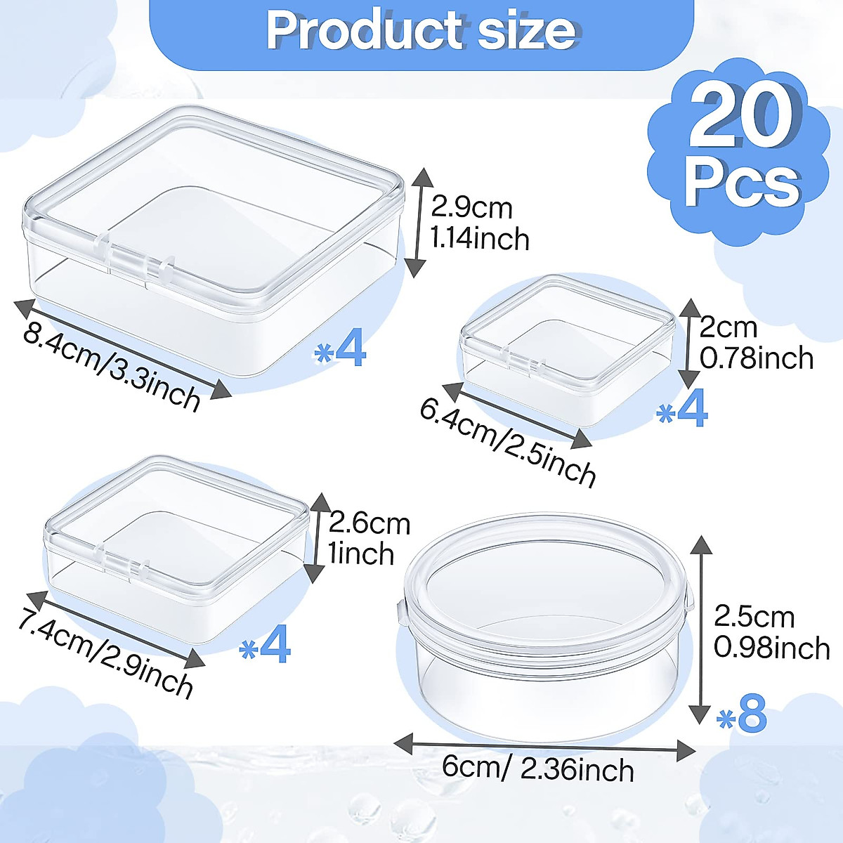 20 Pcs Clear Board Game Tokens Storage Containers Trays, Board Game Storage Containers, Assorted Sizes Storage Boxes Game Components, Plastic Storage Containers with Lids Game Pieces, Dice, Tokens