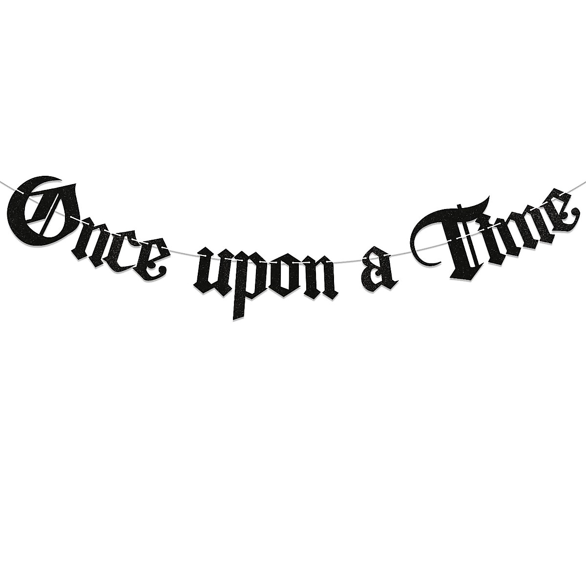 Pre-Strung Once Upon a Time Banner, Gothic Letter Bridal Shower Party Bunting Sign, Funny Wedding Engagement, Birthday, Bachelorette Party Decors Supplies Black Glitter