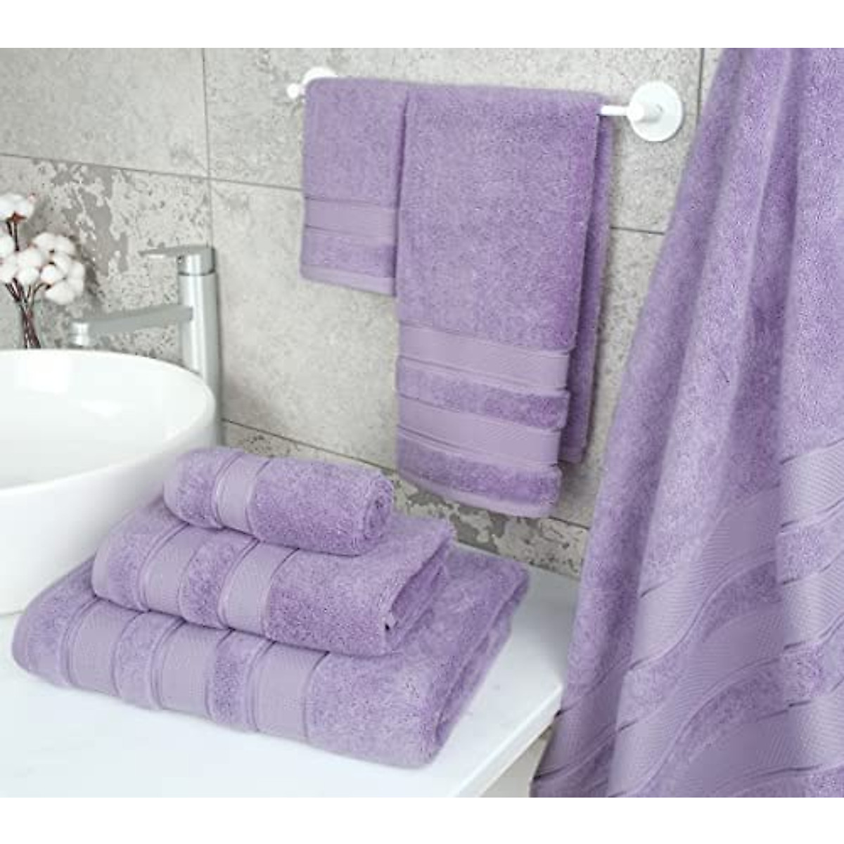 American Soft Linen Salem Bath Towel Set, 6 Piece Towels for Bathroom, 100% Turkish Combed Zero Twist Cotton, 2 Bath Towels 2 Hand Towels 2 Washcloths, Lilac