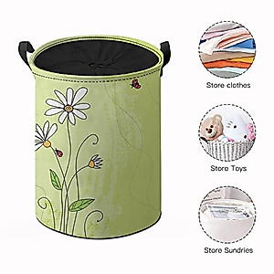 Fubido Duckies Print,Foldable Large Laundry Drawstring Basket with Handles,Bath Bubbles of Sketch Rubber Toys,for Dorm Room, Bathroom, Bedroom,Hamper for Toys,Clothing,Orange Yellow