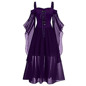 UEGEQU Todays Daily Deals,Traveler Dress for Women, Black Birthday Women Sexy T Shirt Dresses 2024 Casual Dinner Plus Size Cold Shoulder Butterfly Sleeve Halloween Gothic Club Denim (L, Purple)