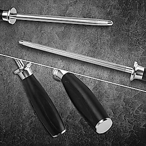 TUO Kitchen Knife Sharpener 8 inch Honing Steel Knife Sharpening Tool Helps Repair Restore Polish Blades Sharpening Rod, German stainless steel With Gift Box, Fiery Phoenix Series - Black