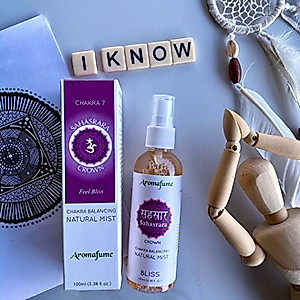 Crown Chakra Natural Mist by Aromafume | 100ml/3.3 fl oz | Sahasrara | Aromatherapy Spray for Chakra Balance | Lavender & Jasmine Extracts | Essential Oil Spray for Meditation, Yoga, Reiki
