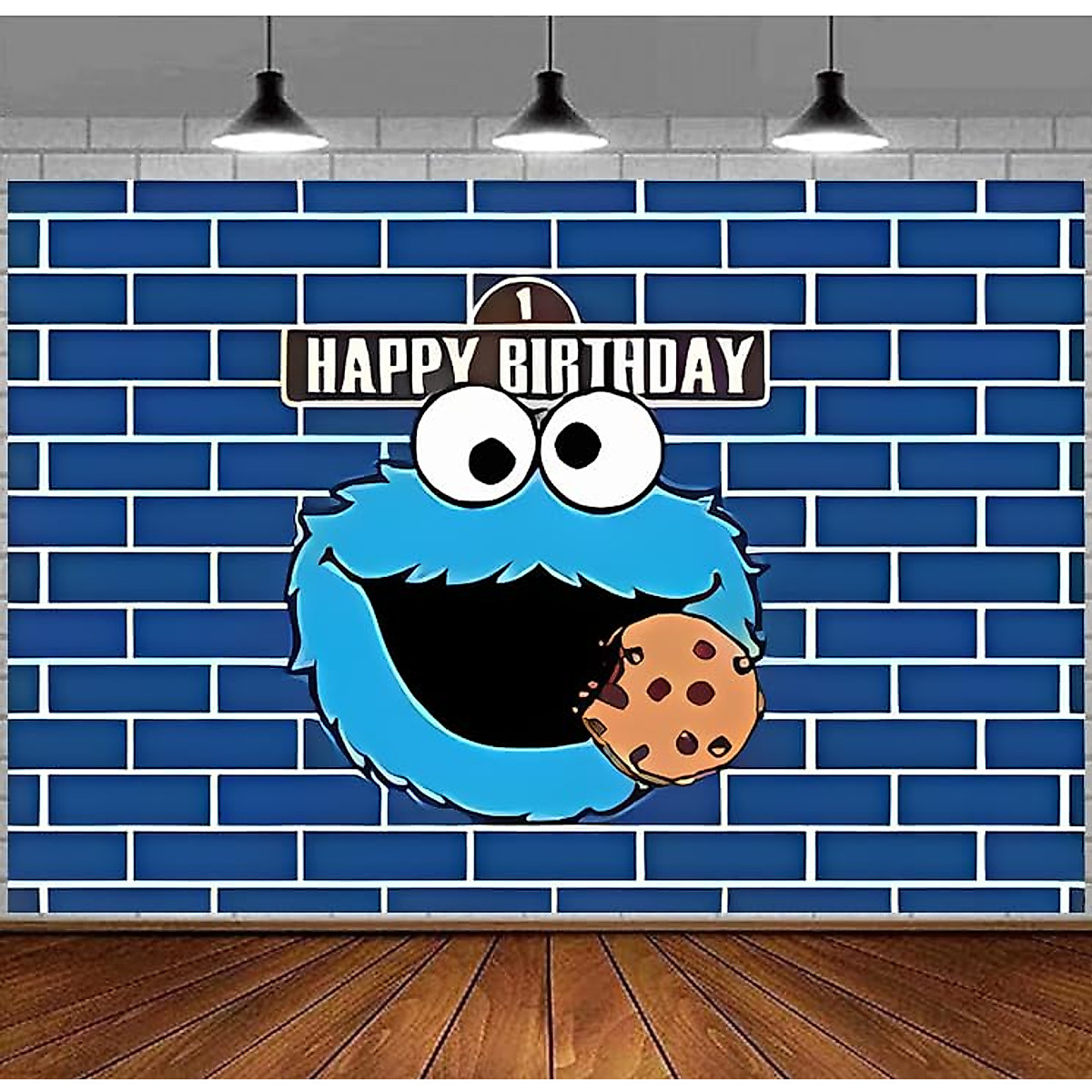 Backdrop, Cookie Monster for Birthday Party Decorations,Happy Birthday Banner Shoot Photo Backgrounds Props for Boys and Girls Party 7X5ft
