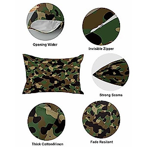 zzsunfeel Pillow Cases Linen Pillow Shams Camo Pillow Cases Set of 2 12x20 Inches Pillowcases Rectangle Cushion Covers Flax Soft Linen Pillow Covers for Couch Sofa