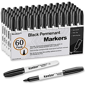 Keebor Advanced Permanent Markers Fine Tip, 60 Pack Black Permanent Marker Set, Waterproof - Quick Drying, Office Supplies