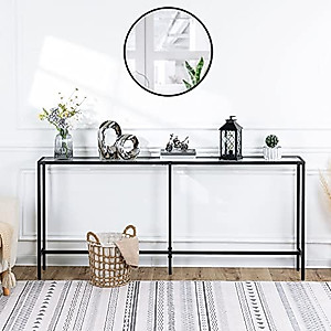 ALLOSWELL 70.9”L Console Table, Tempered Glass Sofa Table, Modern Entryway Table, Easy to Assemble, Steel Frame, for Living Room, Hallway, Black CTH18B01