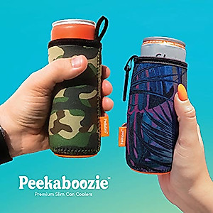PEEKABOO Premium Slim Can Cooler, Durable and Stretchable fits 12 to 16 oz. Slim Cans and Bottles Too. (Vice City Camo - 1pc)