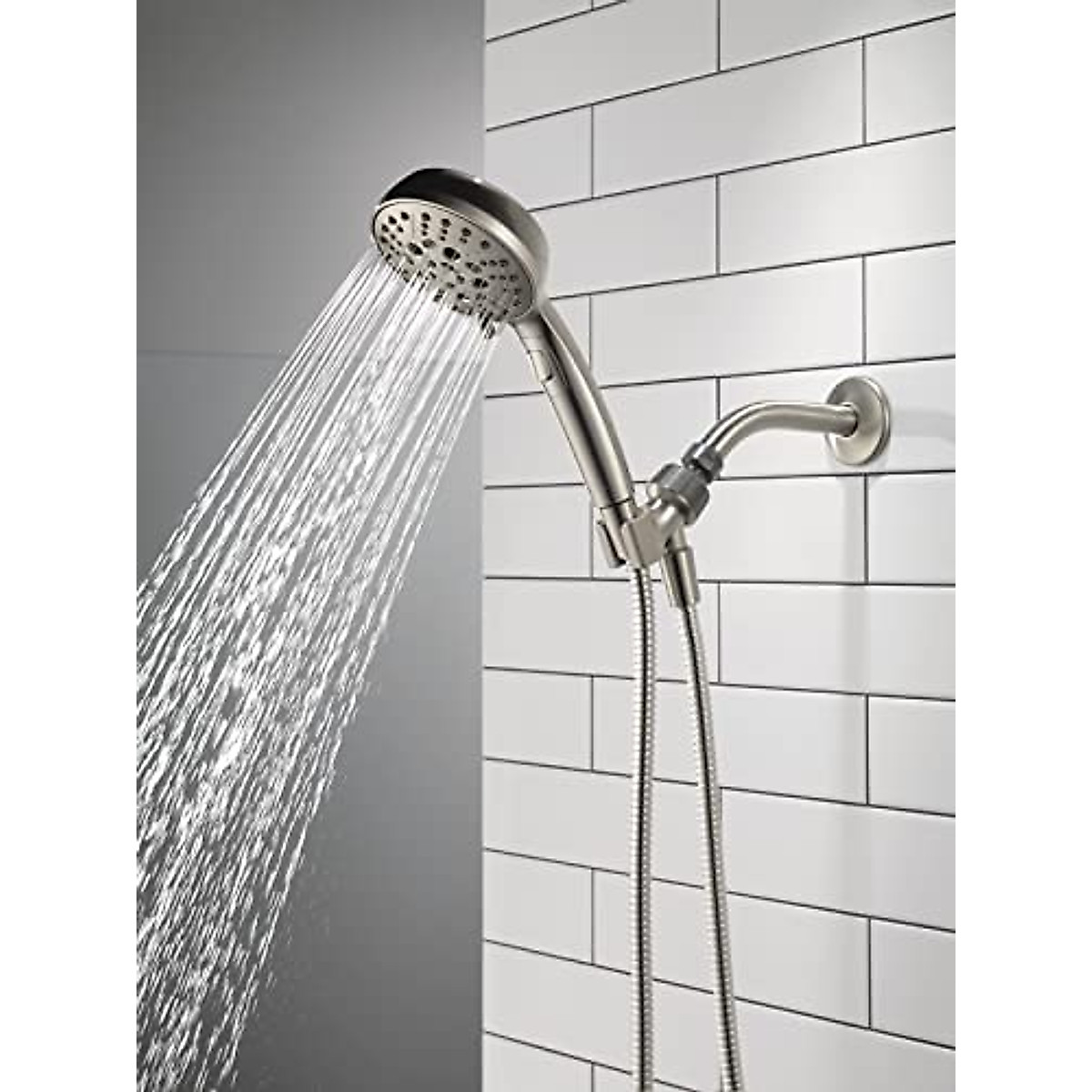 Delta Faucet 6-Setting Handheld H2Okinetic Shower Head, Brushed Nickel Shower Head with Hose, Handheld Shower Heads, Detachable Shower Head, Hand Shower 1.75 GPM, Stainless 75536SN