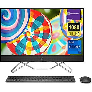 HP 27" FHD All-in-One Desktop, Intel Core i7-1255U Processor, 64GB RAM 2TB SSD, WiFi, Bluetooth, Webcam, Wireless Keyboard & Mouse, Windows 11 Pro, Black
