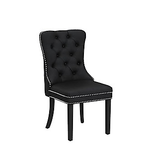 civama Dining Chairs Set of 2, Velvet Nikki Collection Dining Room Chair Upholstered Modern Luxury Tufted with Nailhead Trim Back Pull Ring Solid Wooden Legs, Black