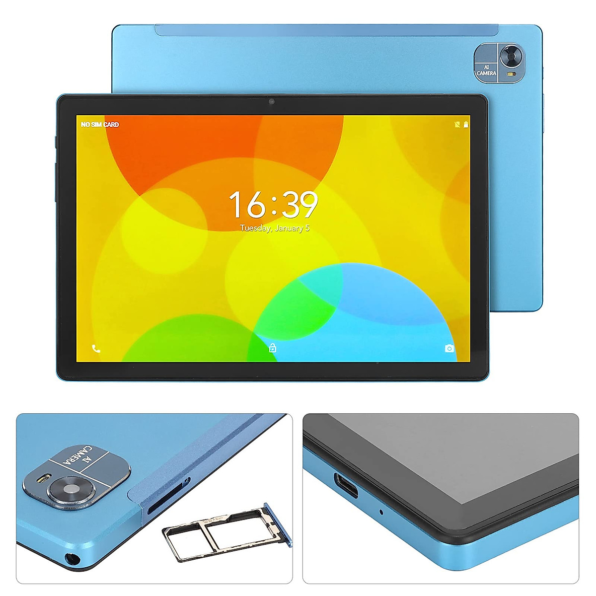 Smart Tablet, 1920x1200 Resolution Tablet, 10.1 Inch Octa Core Processor, US Plug, 100-240V, Portable 8MP Front Camera and 16MP Rear Camera for (Blue)