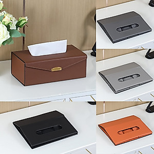 MEIBOOCH Foldable Tissue Box Cover Rectangular Leather Tissue Box Holder with Magnetic Closure (3.6 inches high, Brown)