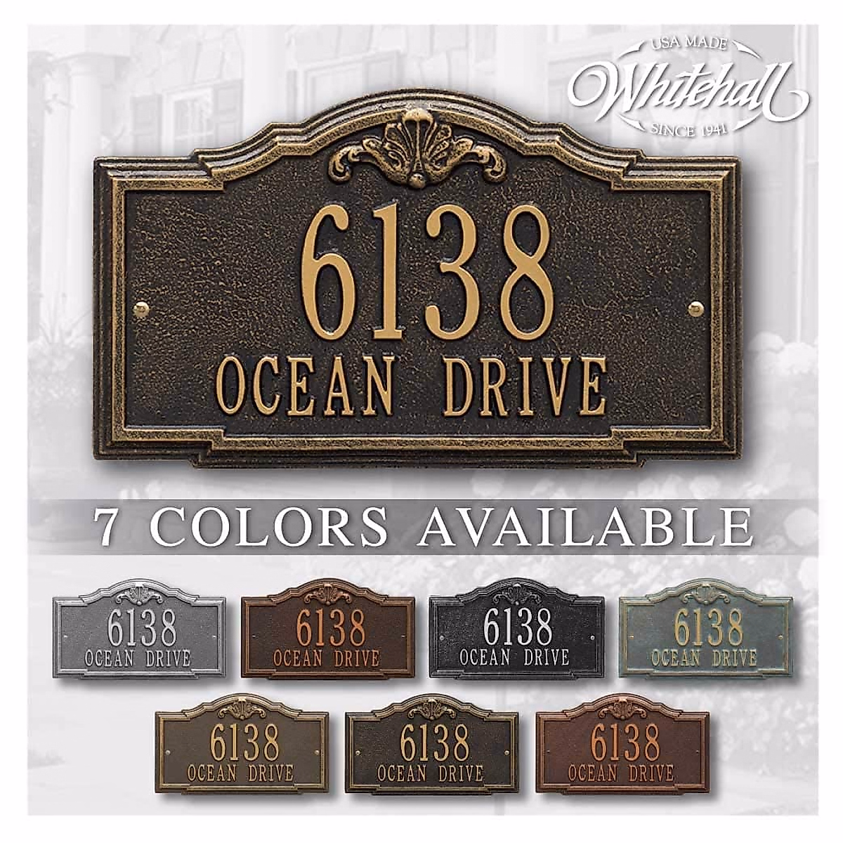 Whitehall™ Personalized Cast Metal Address plaque -THE GATEWOOD Plaque. Made in the USA. BEWARE OF IMPORT IMITATIONS. Display your address and street name.