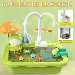 Dreamon Play Sink Toy with Running Water, Kids Play Kitchen Accessories with Automatic Water Circulation, Pool Floating Fishing Game, Toddler Kitchen Playset for Boys and Girls