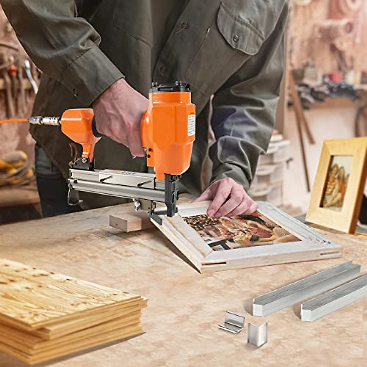 KAMSIN V1015 Pneumatic Picture Frame V Nailer, Fits 5/16'' to 19/32'' (7-15 MM) V Nails, 30 Gauge Air-Powered Frame Joiner for Picture Framing