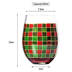 Crystal Christmas Holiday Tree Stemmed Wine Glass - Pink & Green - 12oz Goblet Bordeaux Gold Rim Colored Glassware, Cheerful Party Festive New Years Cheer for Holiday Gift Xmas & Winter Season