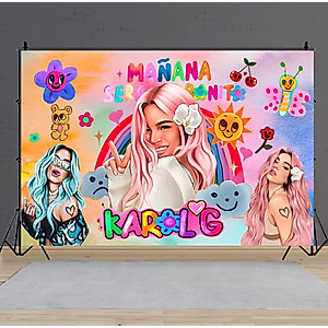 Karol G Background Birthday Decorations, Karol G Happy Birthday Banner Backdrop for Manana Sera Bonito Birthday Party Supplies (5x3ft)