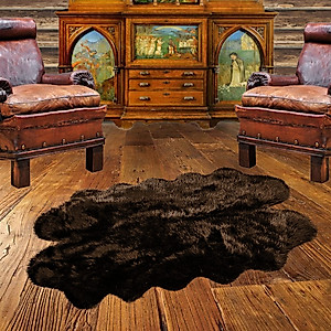 Fur Accents Plush Shag Sheepskin, Area Rug, Hide, Rich Color Toned Accent Rug, Luxury Soft Faux Fur Carpet, Hand Made USA, (60" 84" Black Tipped)