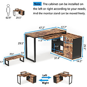 Hsozptry L Shaped Desk with Power Outlet & Drawers, Reversible Corner Computer Desk with Keyboard Tray, Monitor Stand & Storage Shelve, Large Home Office Desk, Rustic Brown
