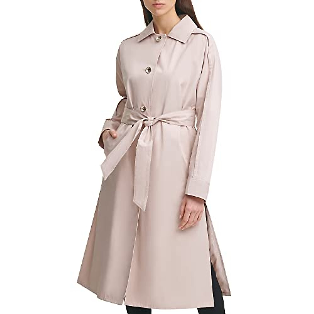 Karl Lagerfeld Paris Women's Belted Trench Coat, Dolman Beige, Large