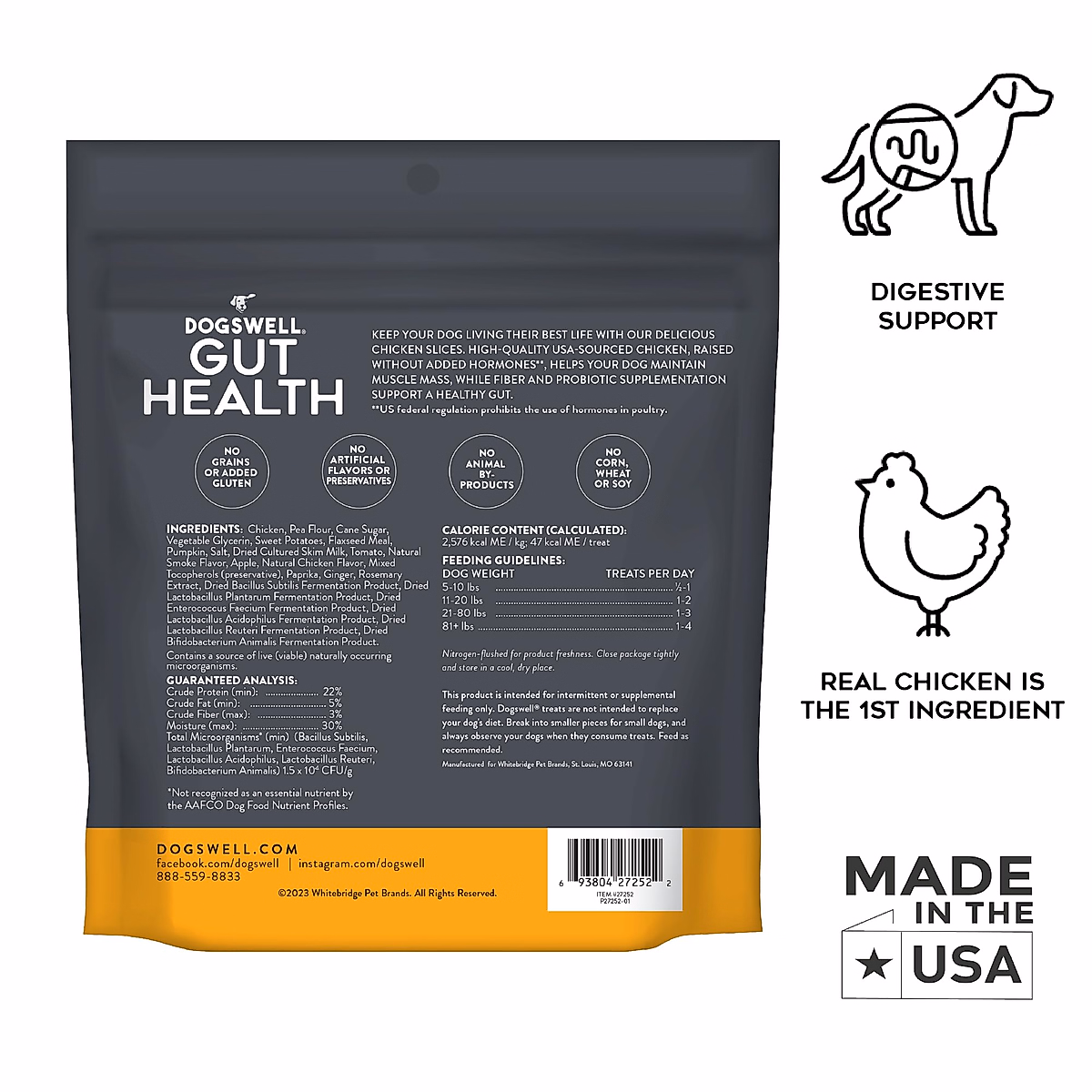 Dogswell Gut Health Slices Functional Dog Treats, Chicken 8 oz. Bag