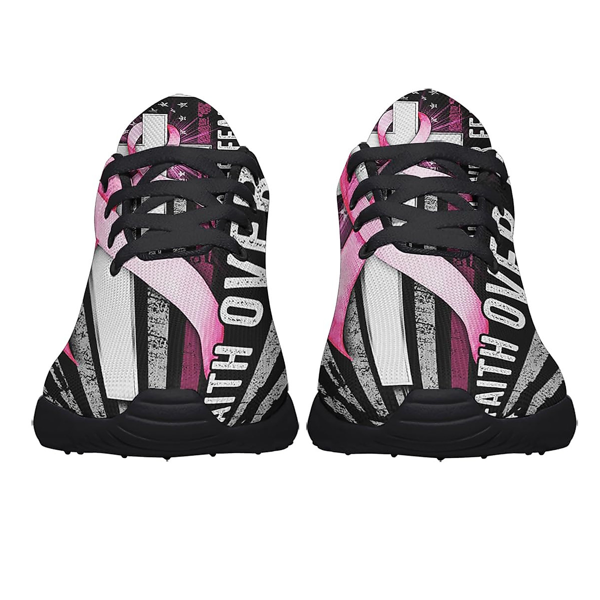 Faith Over Fear Breast Cancer Awareness Shoes Women Fashion Running Sneakers Breathable Casual Sport Tennis Shoes Black Size 11