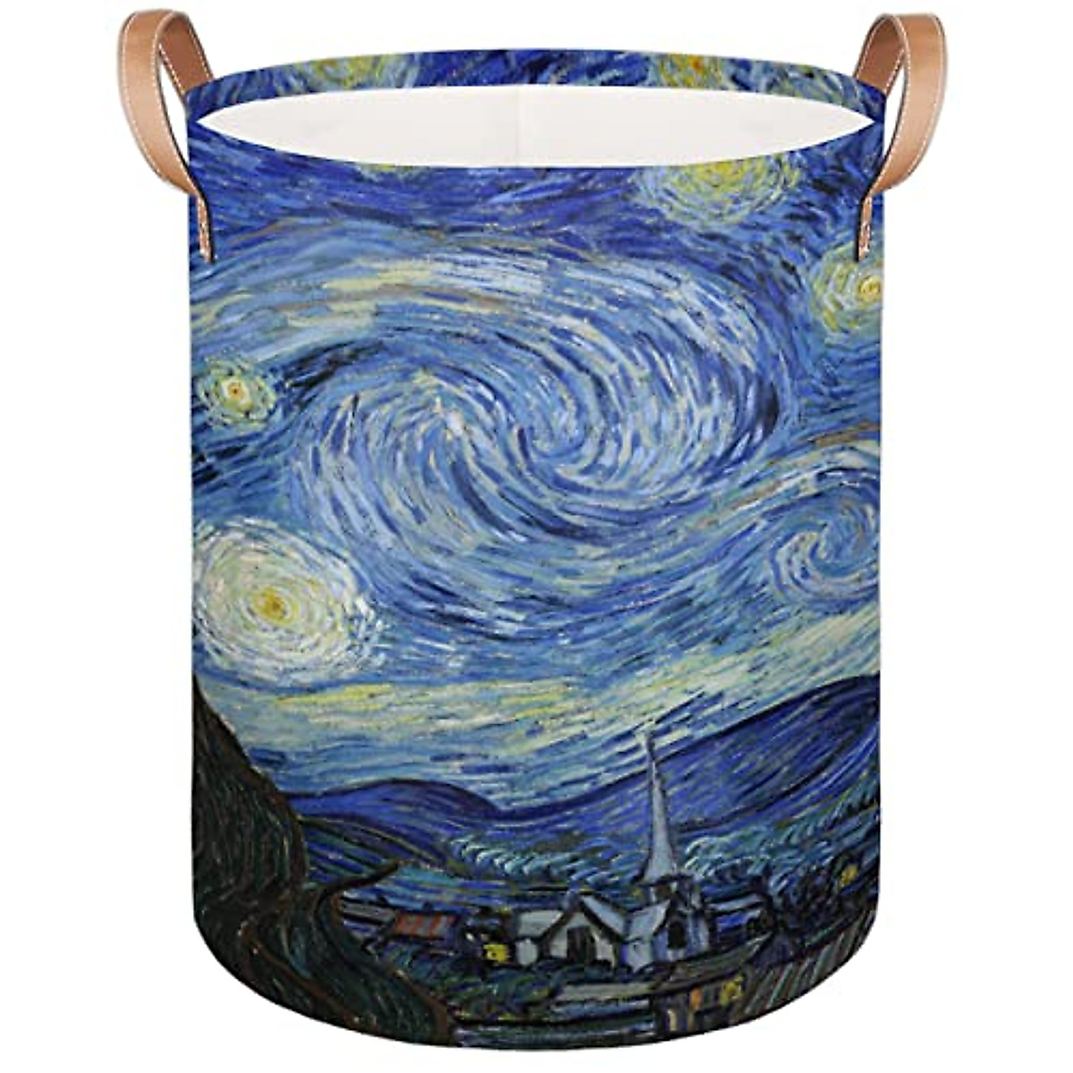 Starry Night Large Laundry Hamper, Laundry Baskets with Leather Handle, Collapsible Waterproof Portable Folding Clothes Hamper for Nursery, College Dorm, Bedroon, Bathroom
