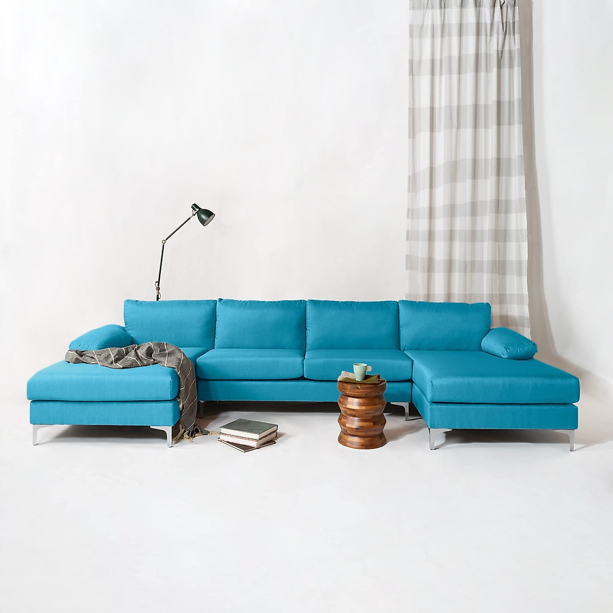 Casa Andrea Milano Modern Large Linen Fabric U-Shape Sectional Sofa, Double Extra Wide Chaise Lounge Couch