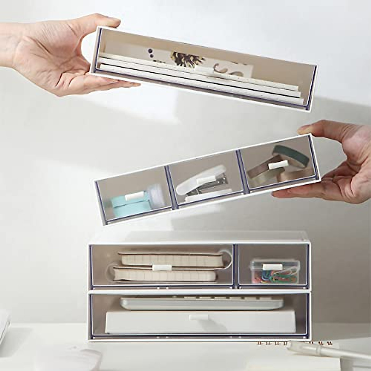 ICCGBHGO Desk Organizer, Plastic Desk Storage Organizer Office Stackable Storage Drawer, Desktop Table Craft Art Supply Organization and Accessories Caddy for Bathroom Home Dorm Office