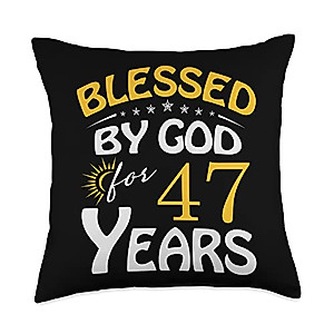 Blessed by God 47th Men Women Vintage Birthday Tee Vintage Blessed by God for 47 Years Old Happy 47th Birthday Throw Pillow, 18x18, Multicolor