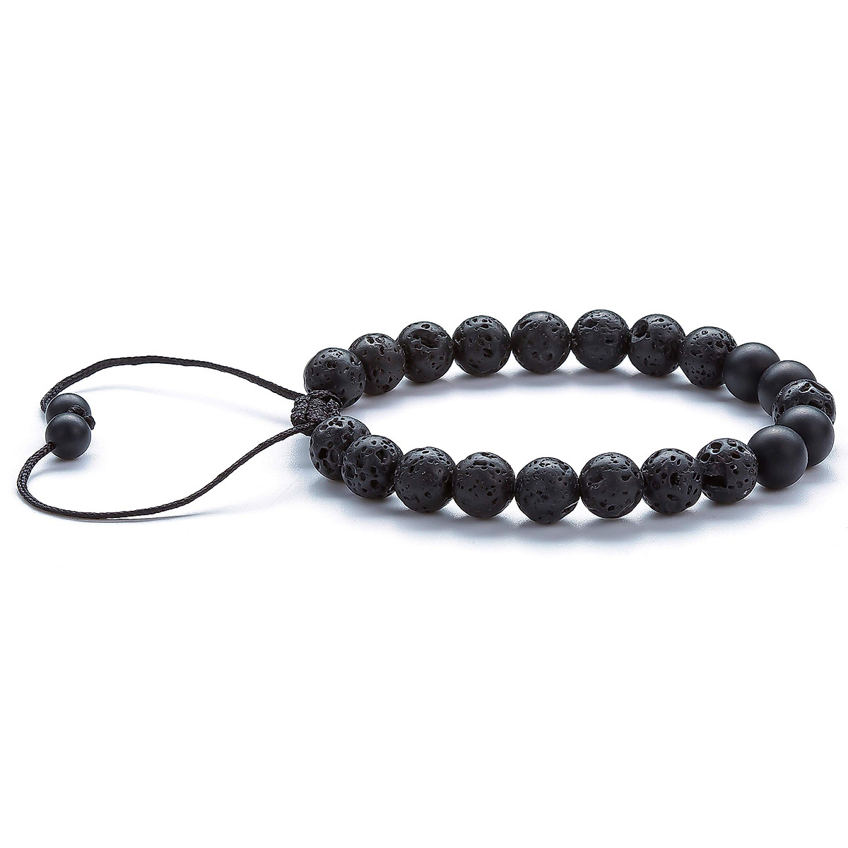Hamoery Men Women 8mm Lava Rock Aromatherapy Anxiety Essential Oil Diffuser Bracelet Adjustable Natural Stone Yoga meditation relaxation Beads Bracelet Bangle(Matte Black Agate)