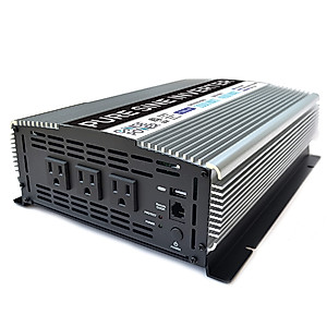 GoWISE Power 2000W Pure Sine Wave Power Inverter 12V DC to 120V AC with 3 AC Outlets + 1 5V USB Port, Remote Switch and 2 Battery Cables (4000W Peak) PS1003, 2021 Version, Grey