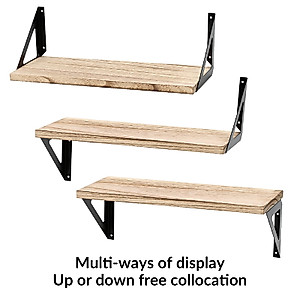 KINLINK Floating Shelves Wall Mounted, Wood Rustic Wall Shelves Set of 2 for Living Room/Bathroom/Bedroom/Kitchen/Farmhouse,Carbonized Black