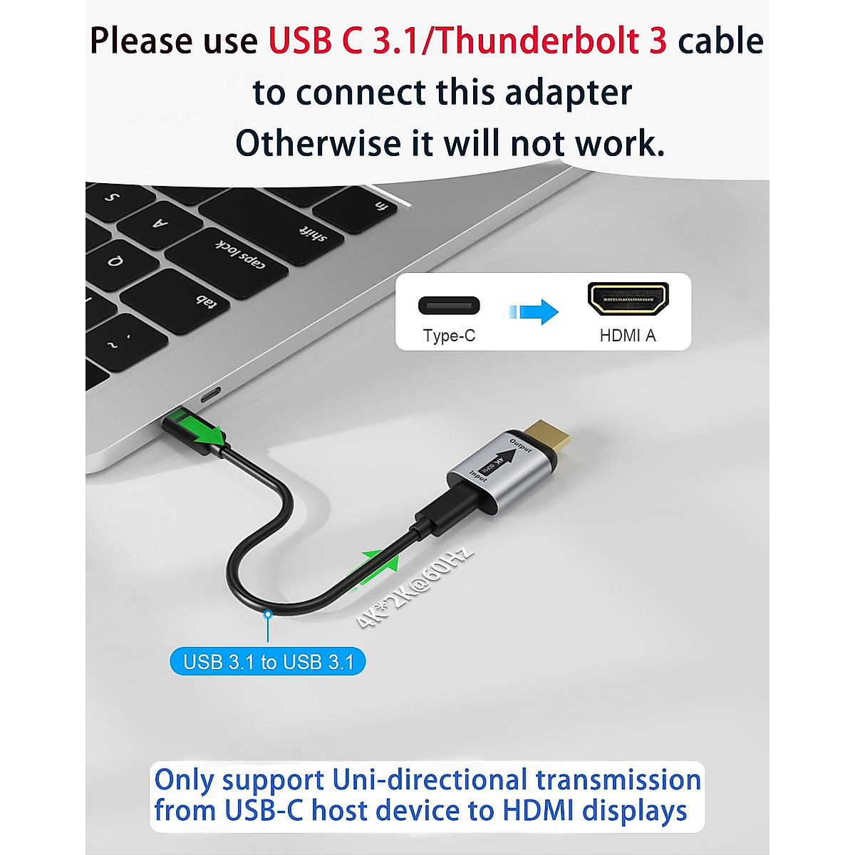 ELUTENG USB C to HDMI Adapter (Not USB to HDMI) Type C Female to HDMI Male Converter 4K@60Hz USBC/Thunderbolt 3 to HDMI 2.0 Connector