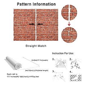 Cohoo Home Red Peel and Stick Wallpaper Brick Contact Paper 18” ×118” Faux 3D Brick Wall Paper Red Self Adhesive Wallpaper Removable Wallpaper Brick Backsplash Stick and Peel Vinyl Film