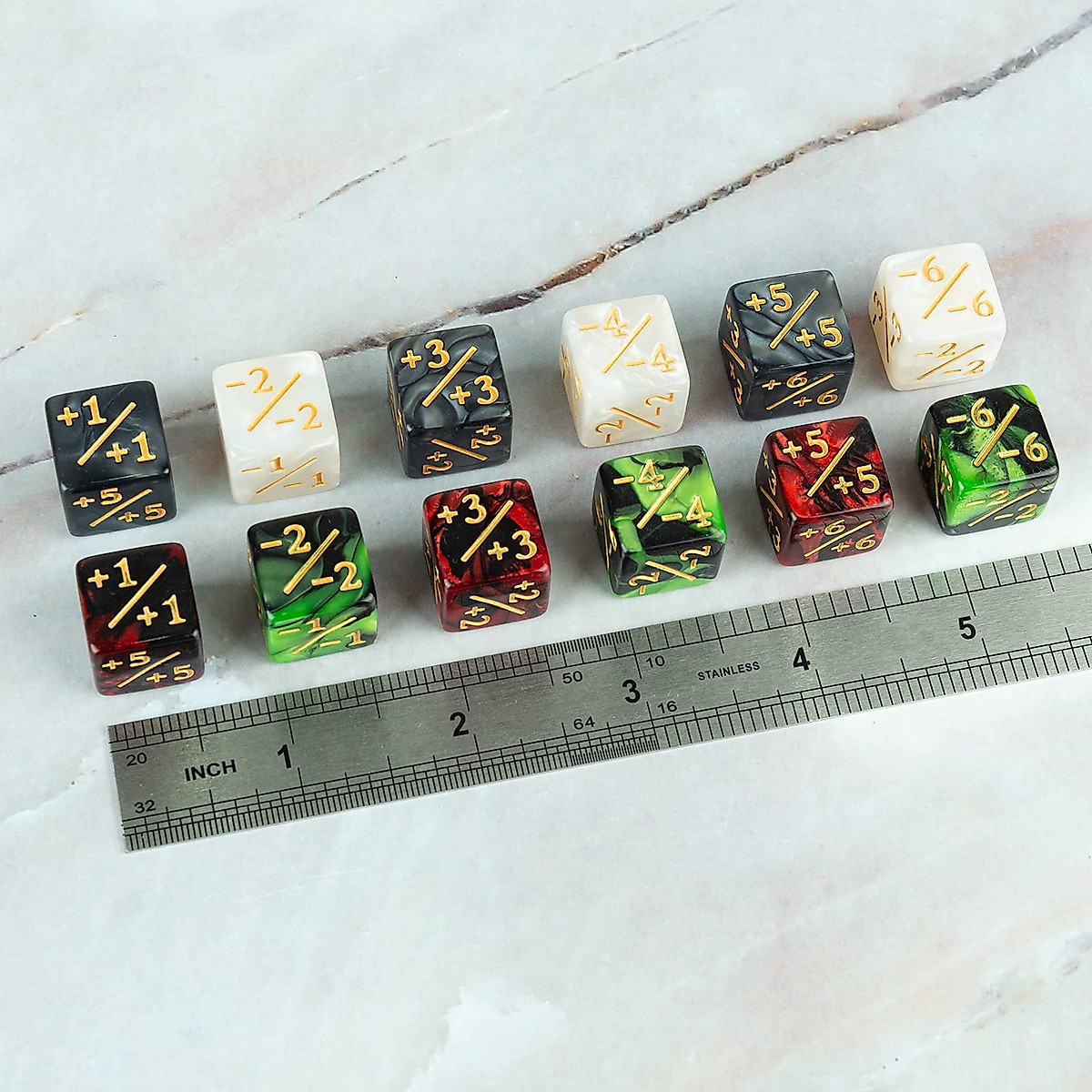 48 Pieces Magic The Gathering Token Dice Counters Marble Cube D6 Dice Loyalty Dice for CCG Creature Stats Card Gaming MTG Accessories, 4 Styles