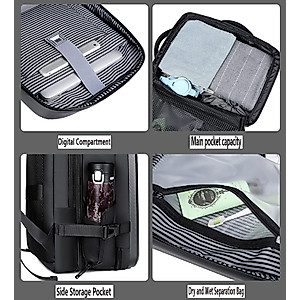 Elsegeod Hard Shell Gaming Backpack for Men，Anti Theft Waterproof Computer Bag with USB Port & Wet Pocket，Expandable Business Travel Carry On Luggage Backpack fit 15.6/16/17Inch Laptop ，silver