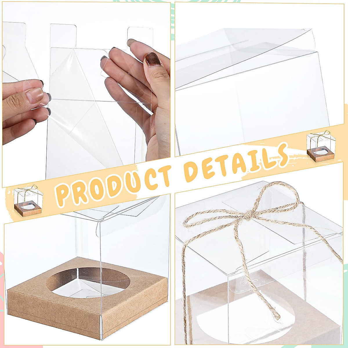 Ctosree 50 Sets Clear Plastic Cupcake Boxes 3.5 Inches Single Cupcake Containers with 100 Pcs Cupcake Liners Cupcake Containers Baking Cups Single Cupcake Holders Cupcake Storage for Cake Dessert