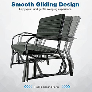 Giantex Outdoor Glider Bench w/Steel Frame Patio Glider Loveseat Porch Swing Bench with Ergonomic Armrest & Backrest, 2-Seat Rocking Chair for Porch, Garden, Backyard, Lawn