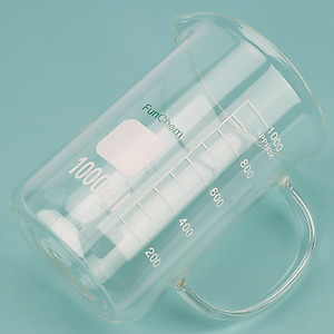 FunChem Glass Beaker with Handle, 1000 ml Borosilicate Glass Clear Graduated Low Form Griffin Beaker with Pouring Spout