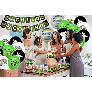 Baby Yoda The Child Is Coming Baby Shower Decorations, Baby Shower Party Supplies with Foil Baby Yoda Balloon, The Child Is Coming Banner, Cake Toppers, Balloons for Kids Boys Party
