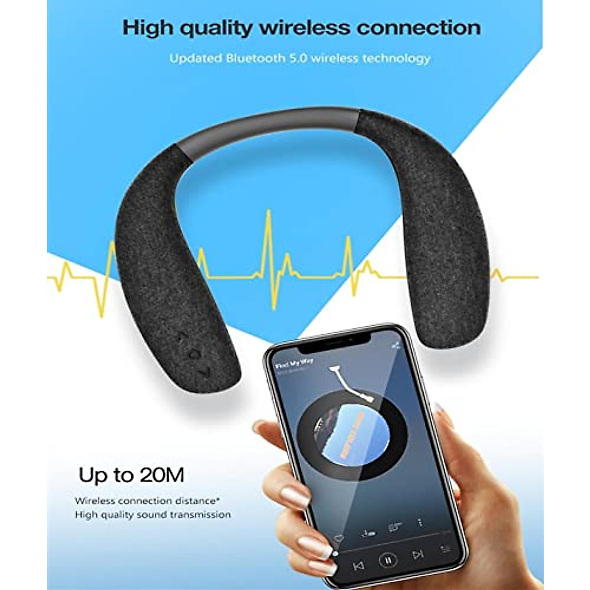 VANPEUSO Neckband Bluetooth Speaker, Bluetooth 5.0, Built-in mic, 10H Playtime, Portable Wireless Wearable Speaker, True 3D Stereo Surround Sound, Ideal for Home&Outdoors