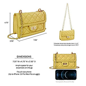 SG SUGU Small Quilted Crossbody Bag, Trendy Designer Shoulder Bag, Phone Wallet Purse for Women (Yellow)